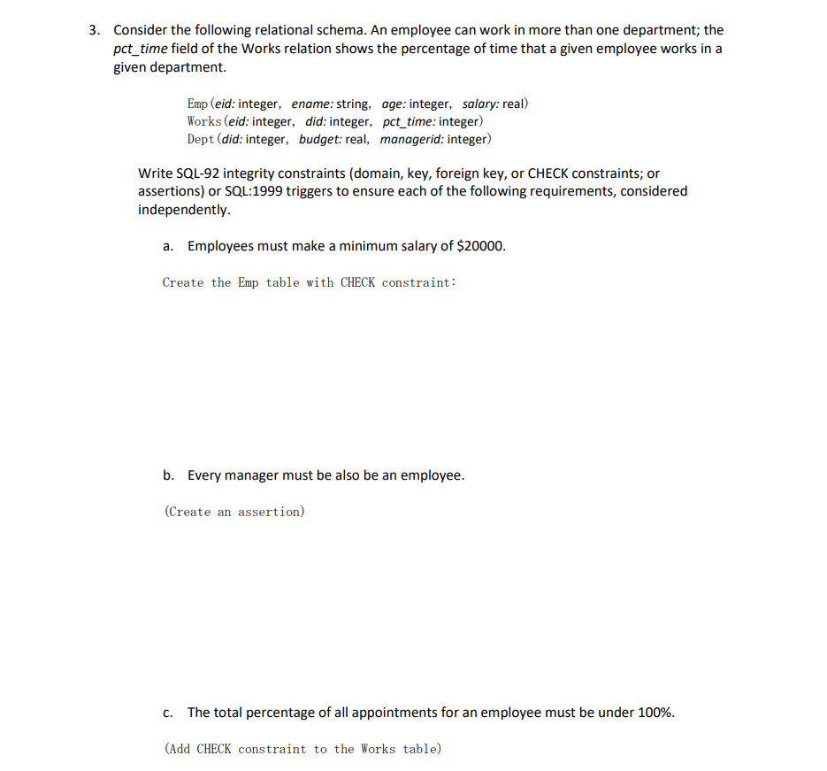 Solved Consider the following relational schema. An employee | Chegg.com