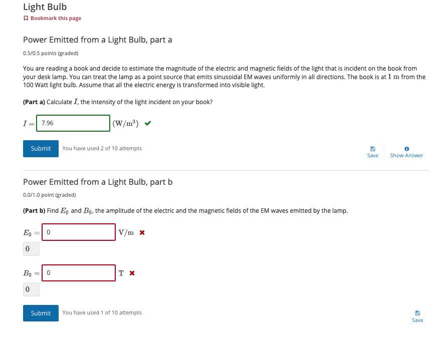 Solved Light Bulb Bookmark this page Power Emitted from a | Chegg.com