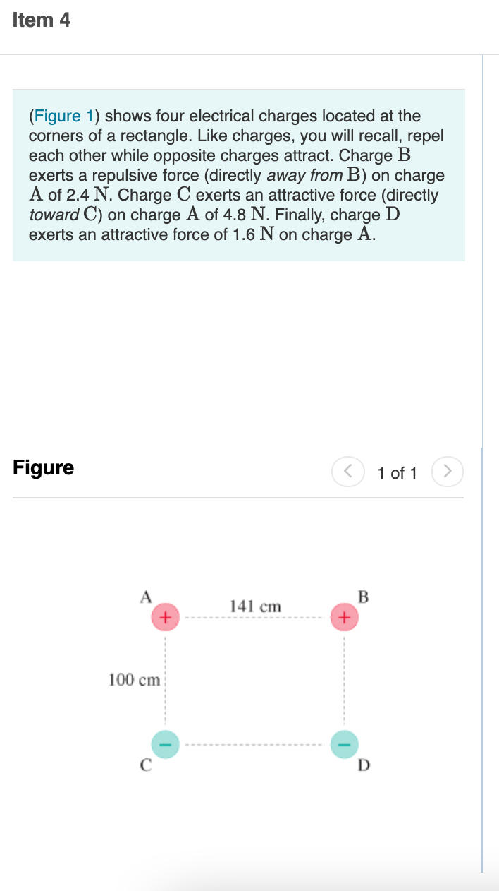 Solved Item 4 (Figure 1) shows four electrical charges | Chegg.com