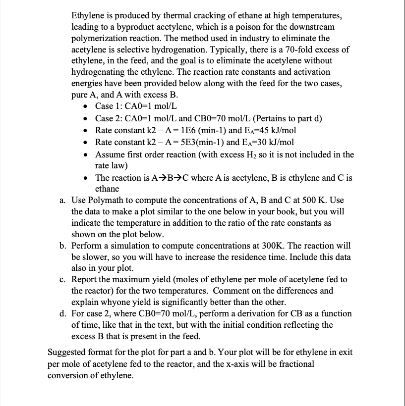 Solved Ethylene is produced by thermal cracking of ethane at | Chegg.com