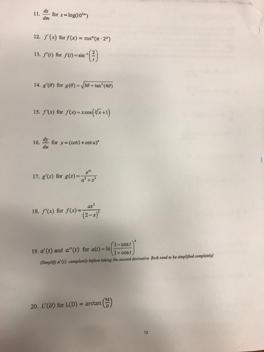 Solved Find the indicated derivative in each case. Simplify | Chegg.com