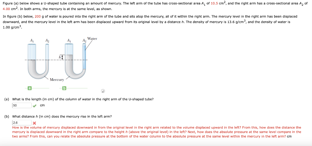 Solved Figure (a) below shows a U-shaped tube containing an | Chegg.com