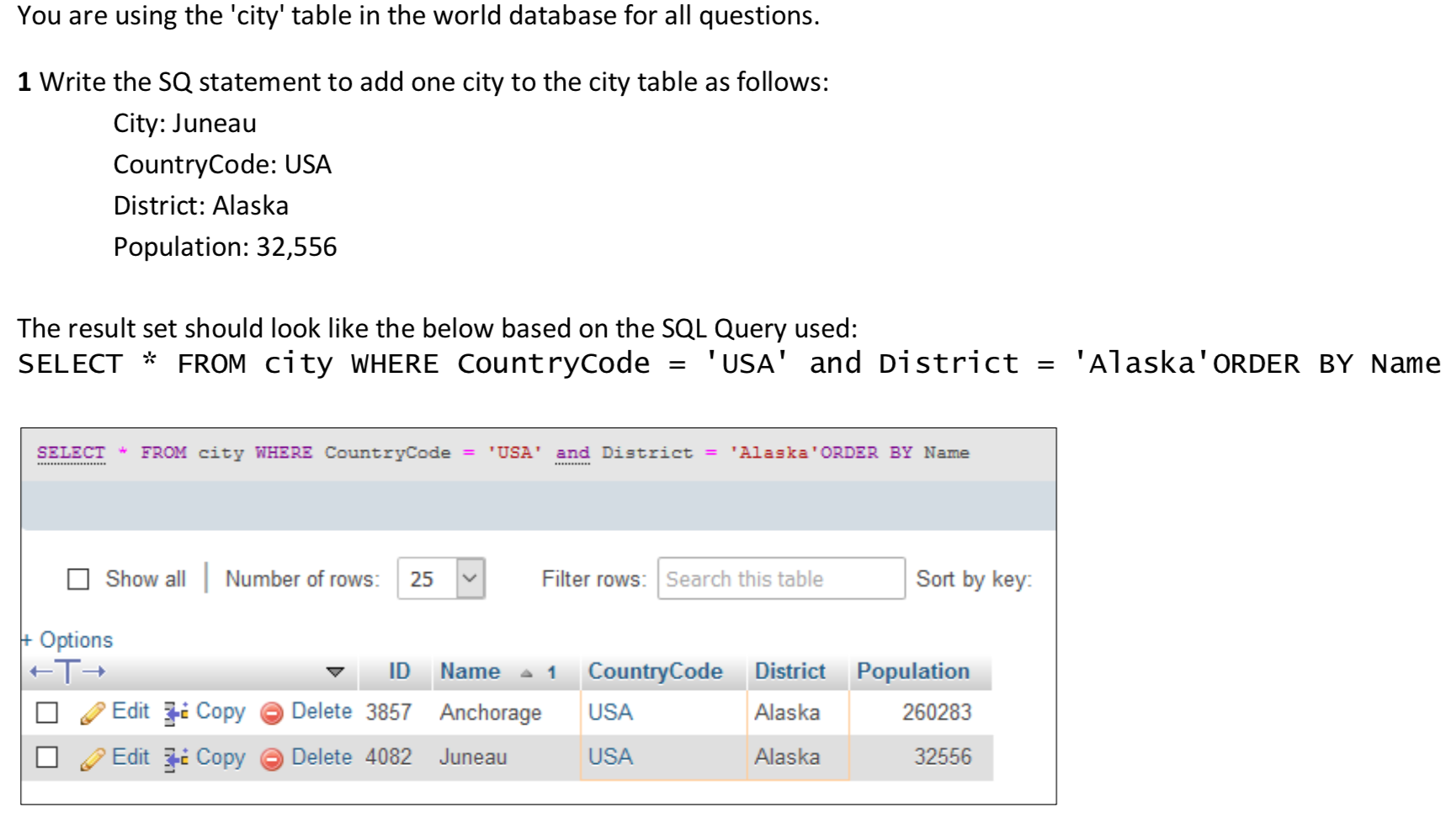 Solved You are using the 'city' table in the world database | Chegg.com