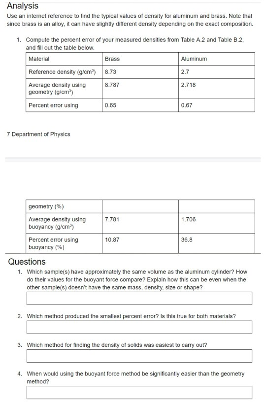 Solved Data Table A. 1: Measurements of brass and aluminum | Chegg.com