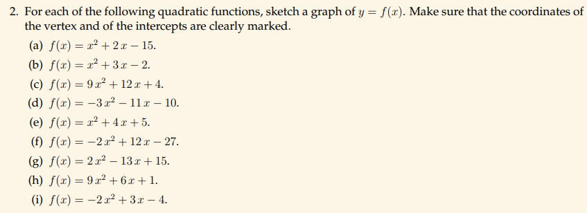 Solved 2. For each of the following quadratic functions, | Chegg.com