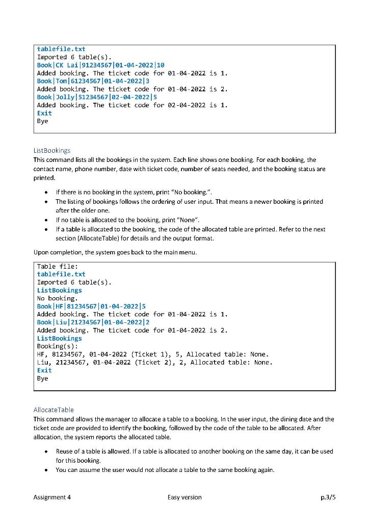 Solved Assignment Specification and Requirement The table | Chegg.com