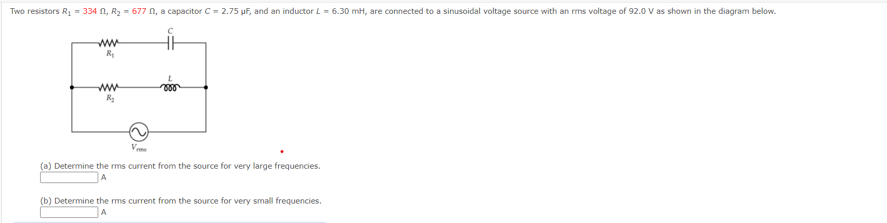Solved v ﻿rms(a) ﻿Determine the rms current from the source | Chegg.com