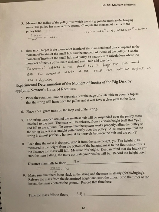 Solved Lab 10: Moment of Inertia Lab 10: Moment of Inertia | Chegg.com