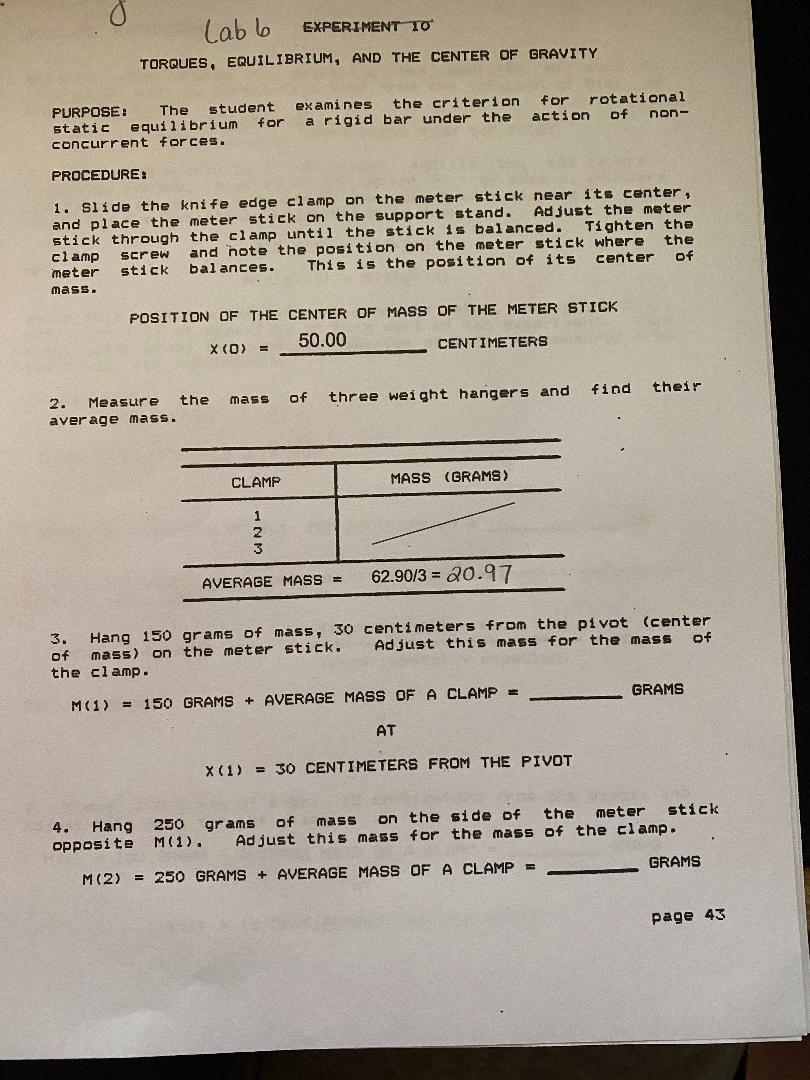 Solved page 45 EXPERIMENT 10 the pivot, and Place 200 grams | Chegg.com