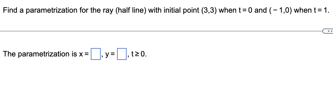 Solved Find a parametrization for the ray (half line) with | Chegg.com
