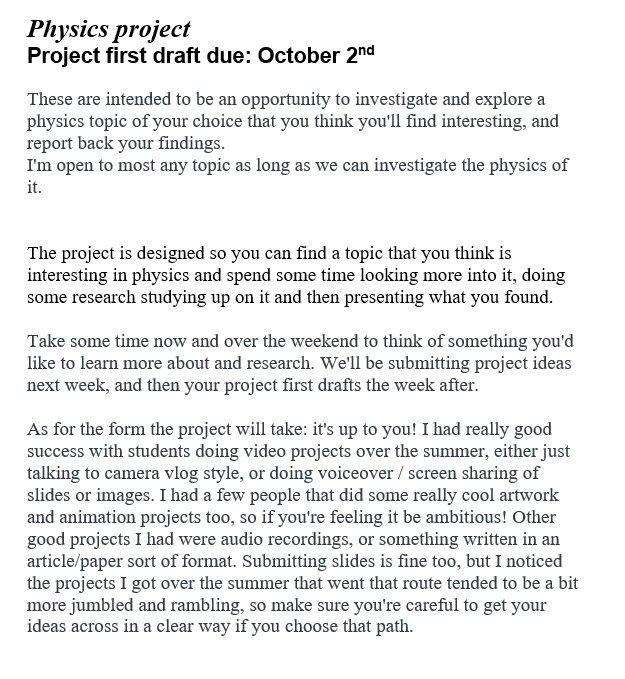 Physics project Project first draft due: October 2nd | Chegg.com