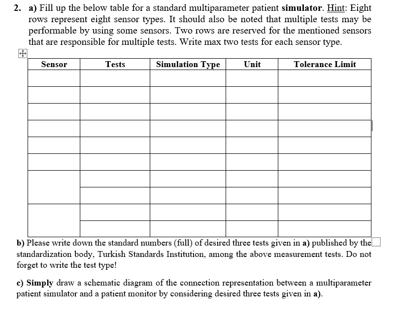 Solved Fill up the below table for a standard multiparameter | Chegg.com