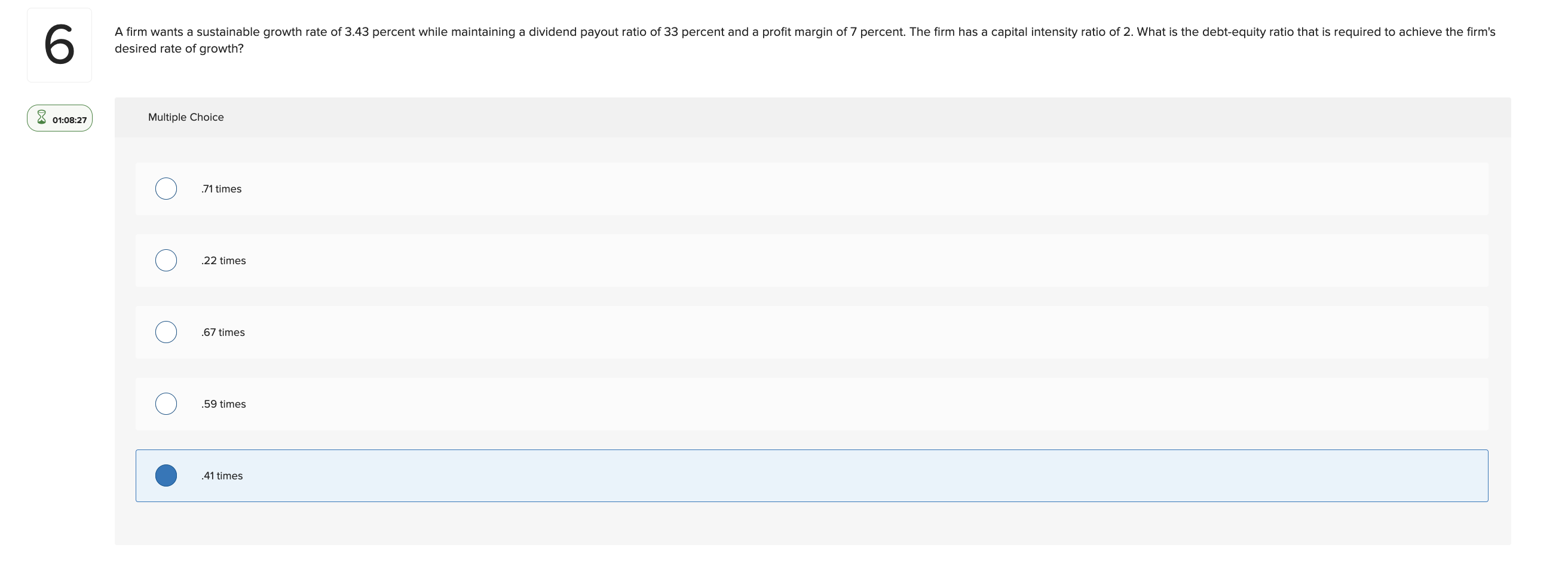 Solved desired rate of growth? Multiple Choice .71 times .22 | Chegg.com