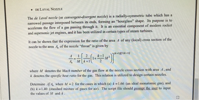 Solved DE LAVAL NOZZLE The de Laval nozzle (or | Chegg.com