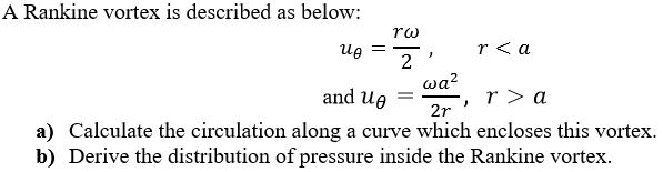 Solved A Rankine vortex is described as below: and, 2r a) | Chegg.com