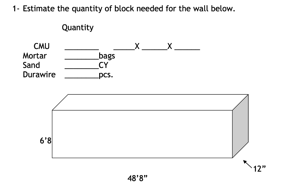 Solved 1- Estimate the quantity of block needed for the wall | Chegg.com
