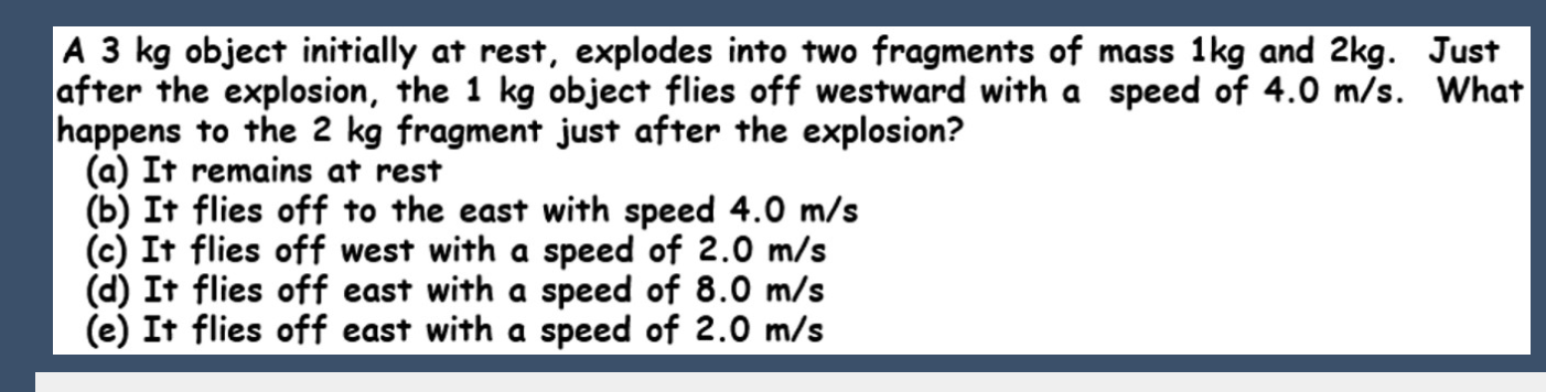 Solved A 3 kg object initially at rest, explodes into two | Chegg.com