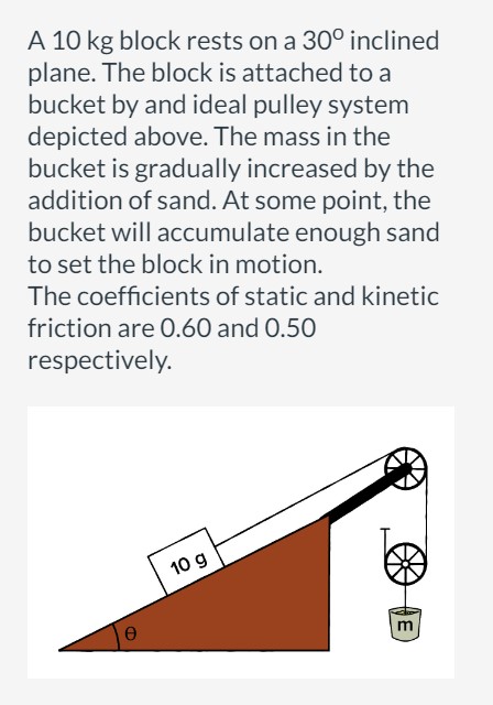 Solved A 10 ﻿kg block rests on a 30° ﻿inclinedplane. The | Chegg.com