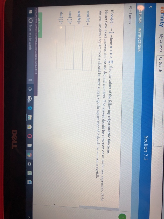 Solved edfinity My Courses Q Searc Section 7.3 BLEMS | Chegg.com