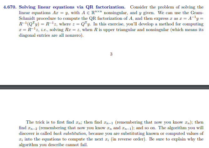 4.670. Solving linear equations via QR factorization. | Chegg.com