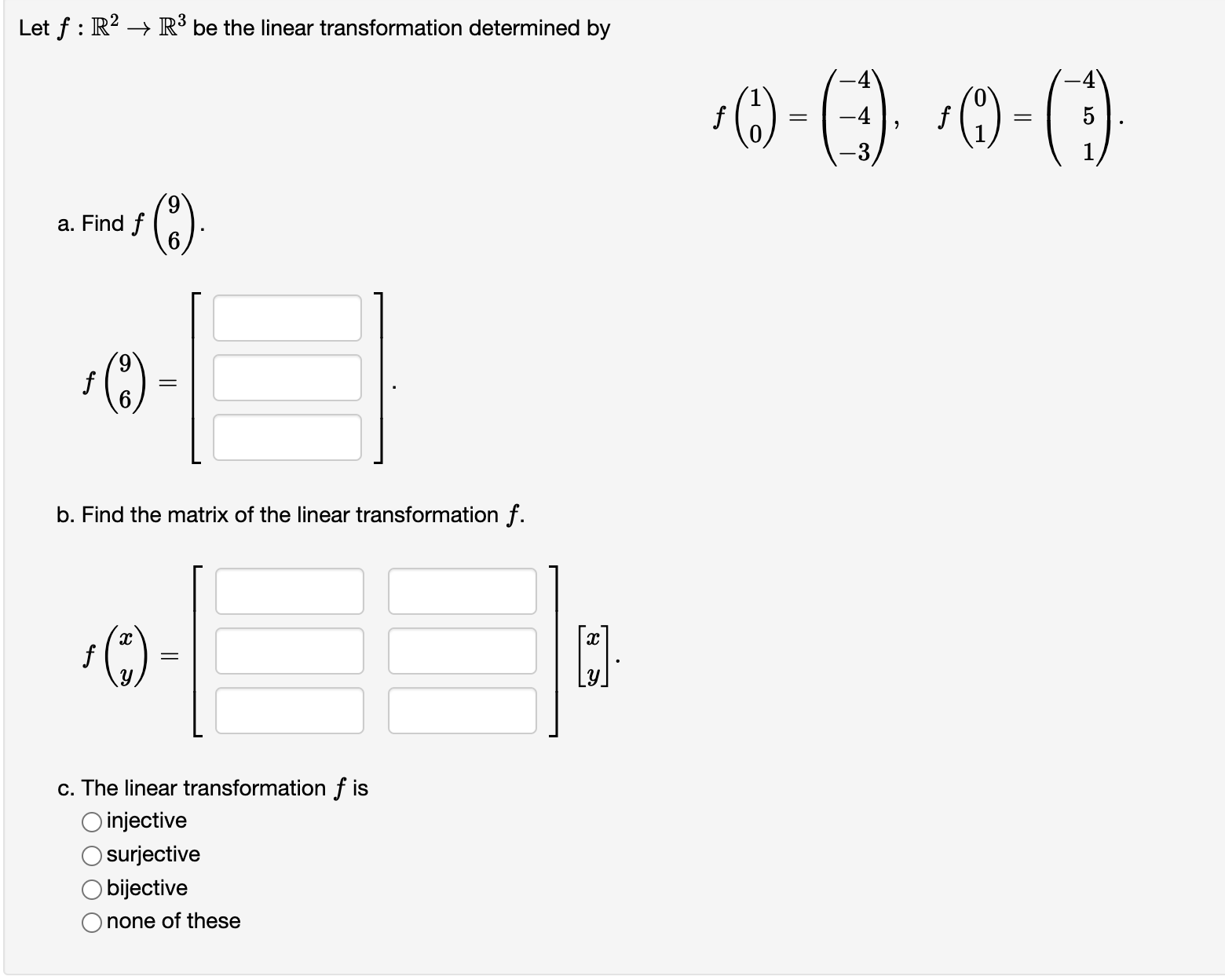 Solved Let f:R2→R3 ﻿be the linear transformation determined | Chegg.com