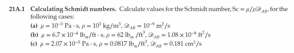 Solved 21A.1 Calculating Schmidt numbers. Calculate values | Chegg.com