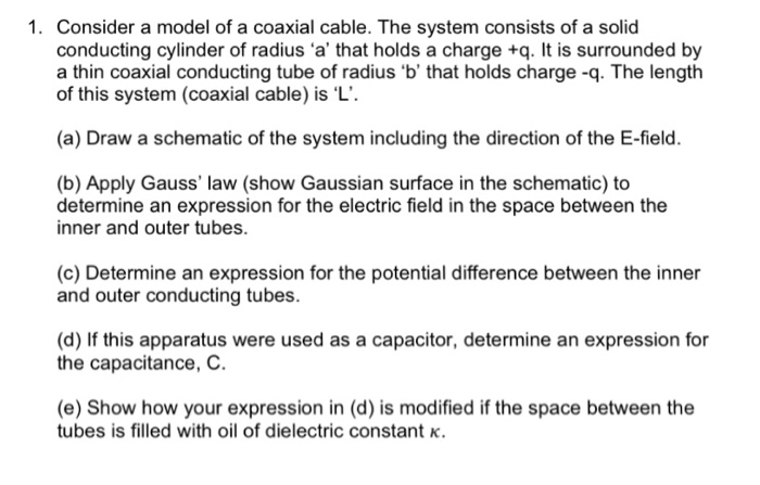 Solved 1. Consider a model of a coaxial cable. The system | Chegg.com