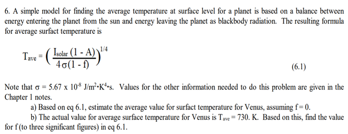I(solar) = solar constant = Is(planet)/Is(Earth) | Chegg.com
