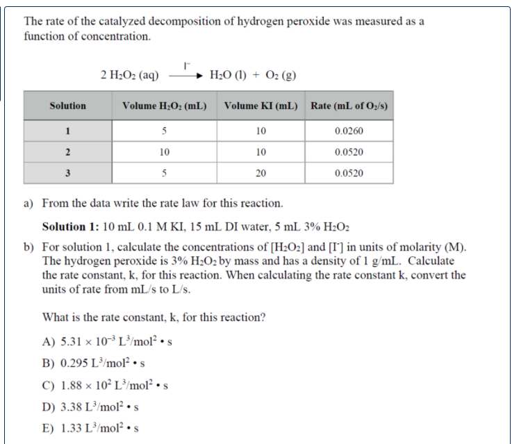 The rate of the catalyzed decomposition of hydrogen | Chegg.com
