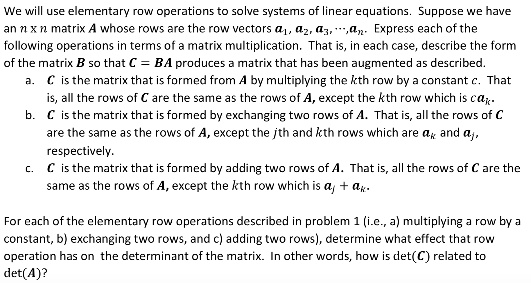 Solved a. We will use elementary row operations to solve | Chegg.com