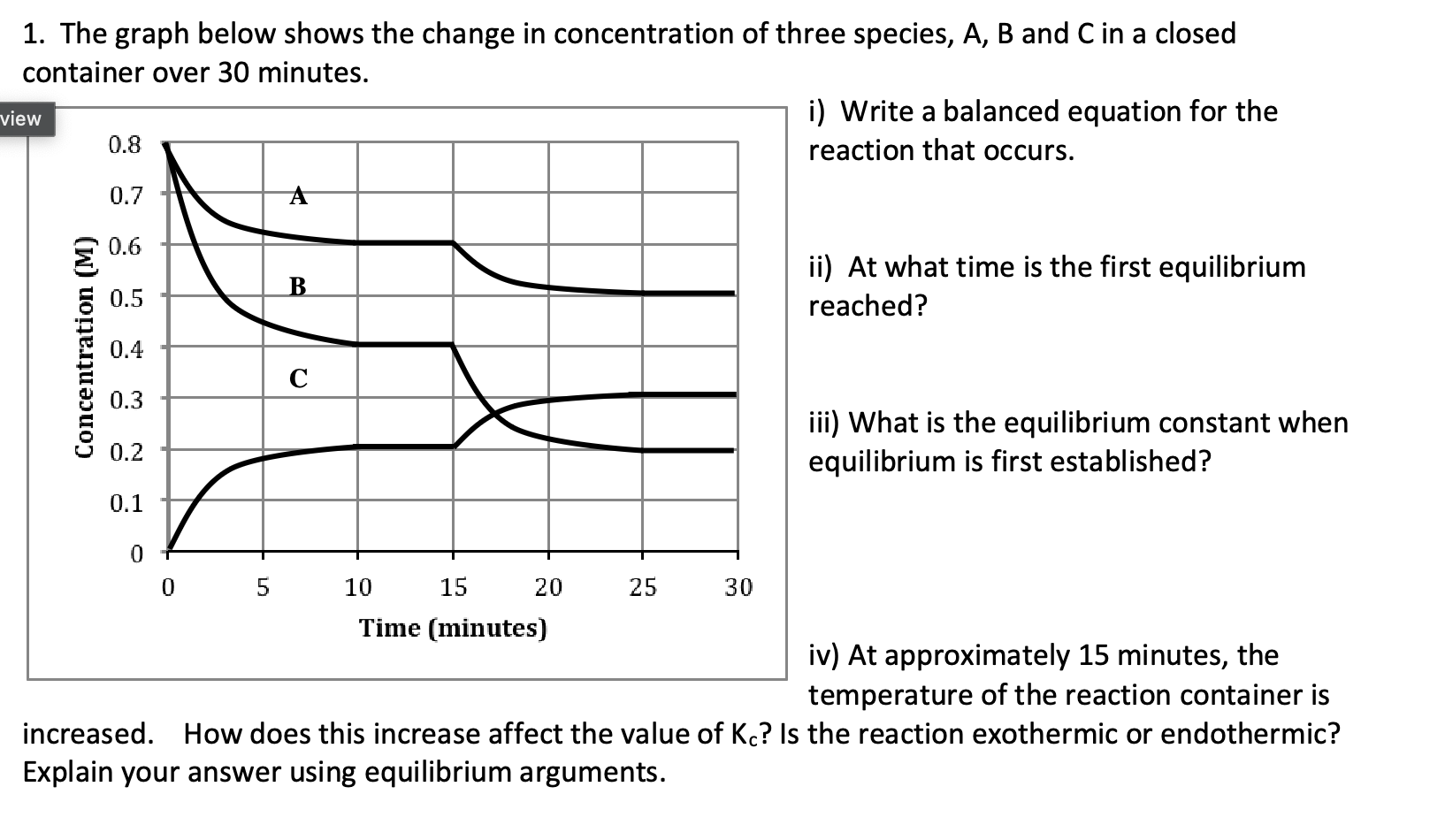 Solved 1. The graph below shows the change in concentration | Chegg.com