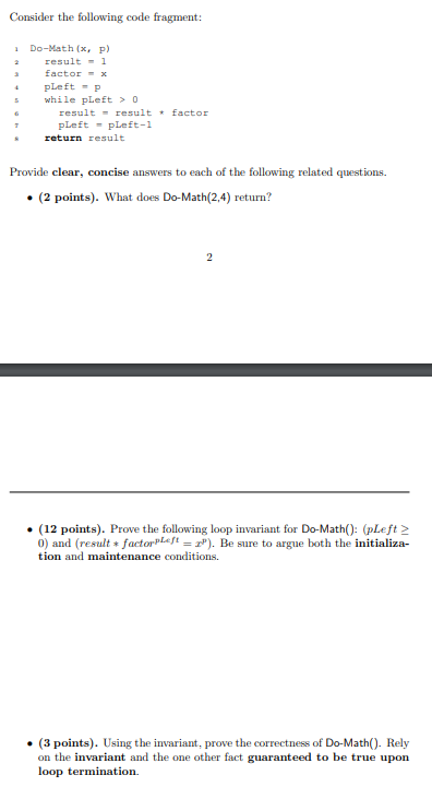Solved Consider the following code fragment: 1 Do-Math (x, | Chegg.com