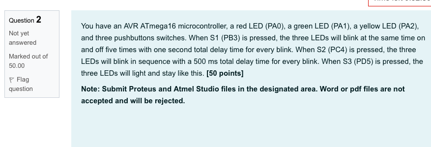 Solved You have an AVR ATmega16 microcontroller, a red LED | Chegg.com