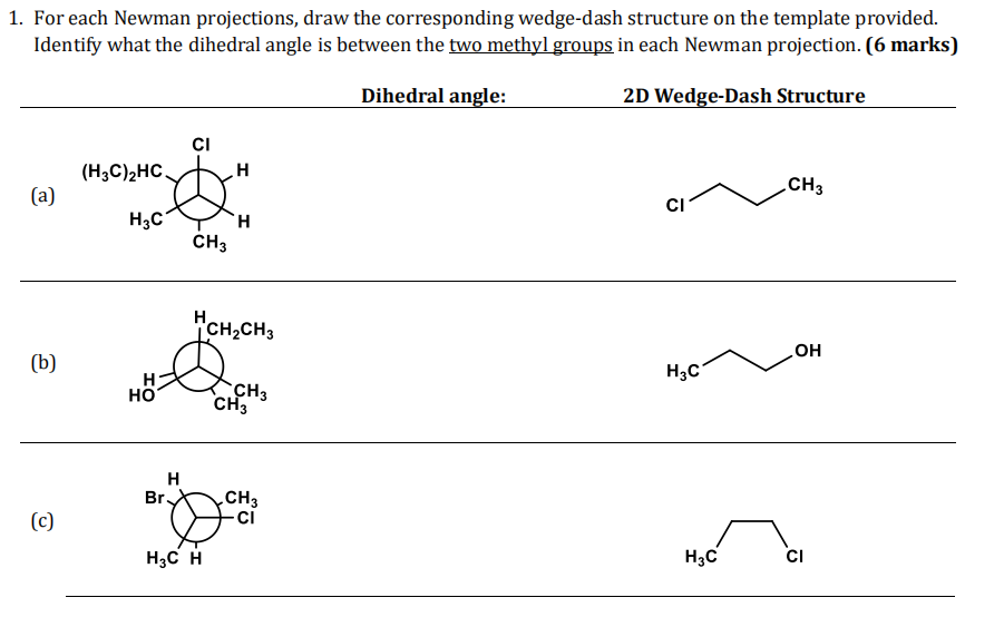 Solved 1. For each Newman projections, draw the | Chegg.com