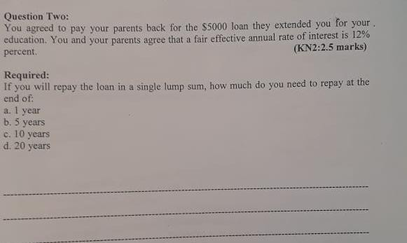 Solved Question Two: You agreed to pay your parents back for | Chegg.com