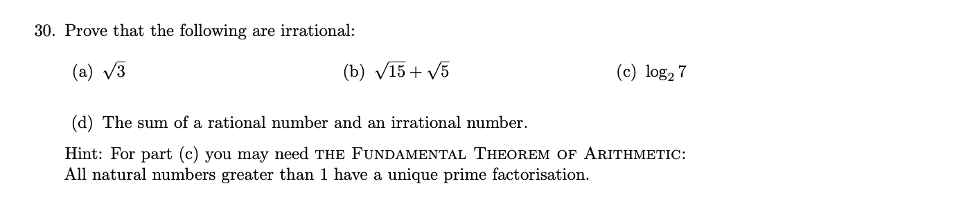 Solved 30. Prove that the following are irrational: (a) V3 | Chegg.com