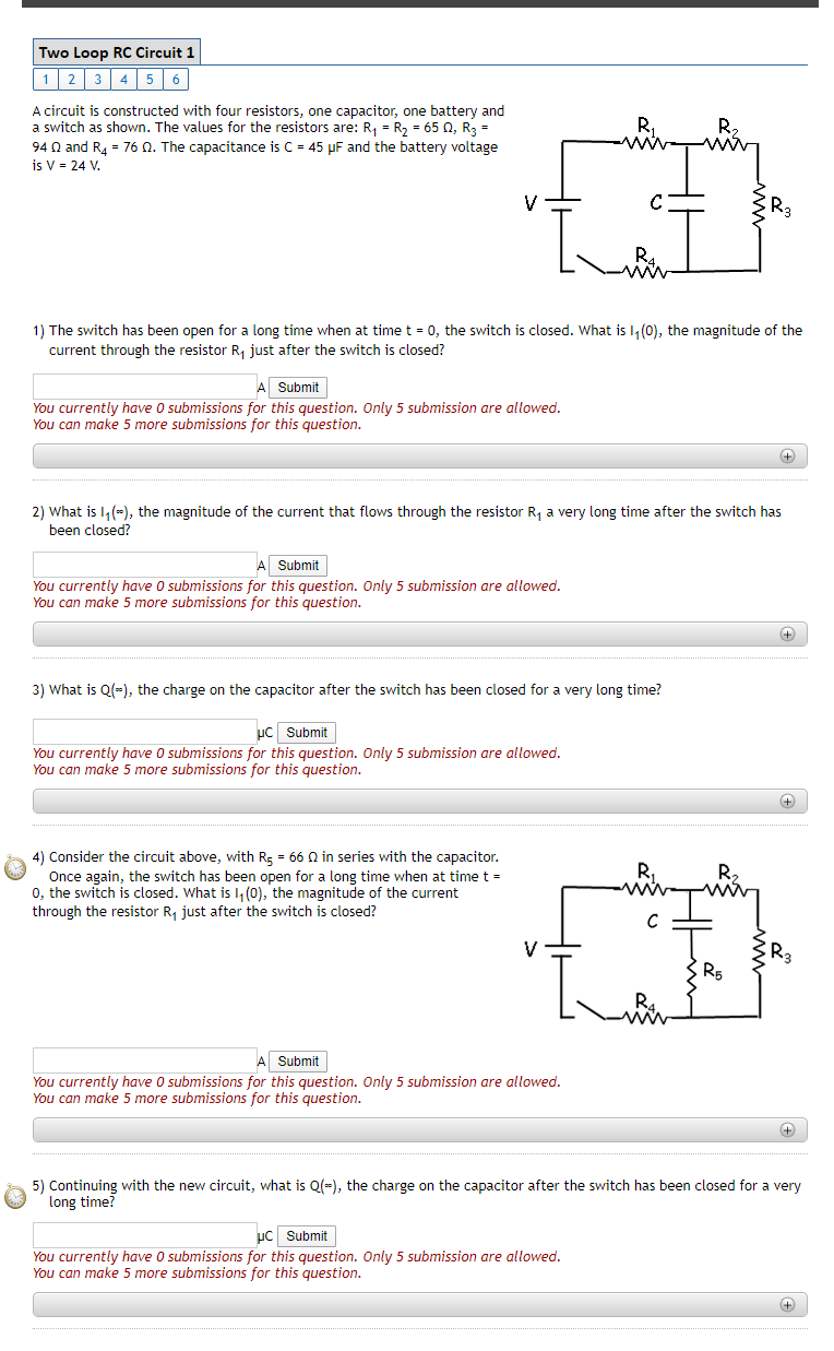 Solved Two Loop RC Circuit 1 1 1 2 3 4 5 6 A circuit is | Chegg.com