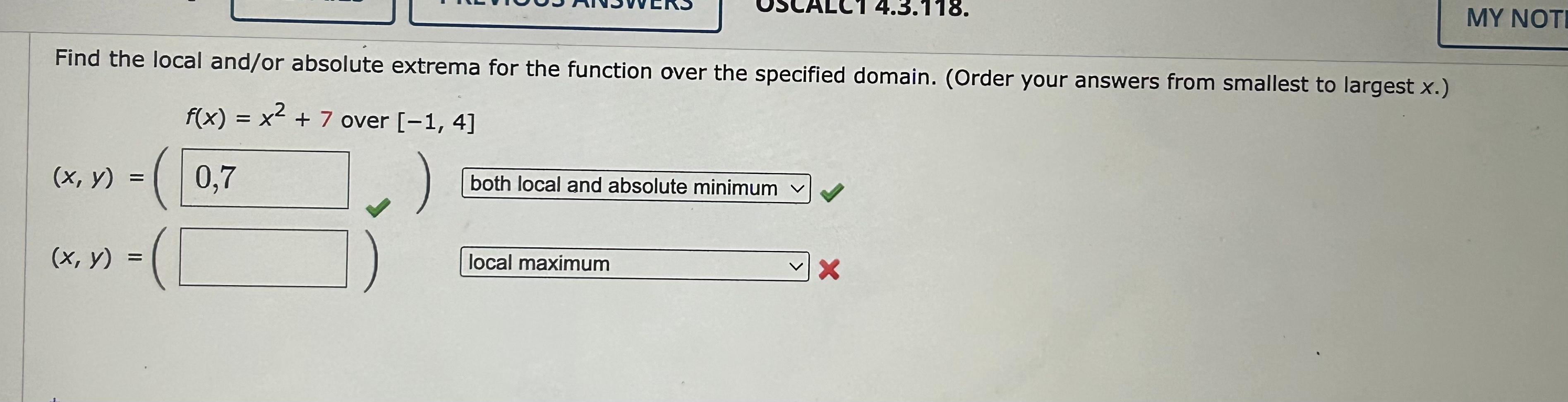 Solved Find the local and/or absolute extrema for the | Chegg.com