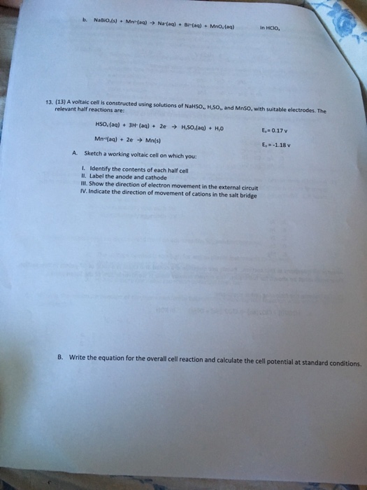 Solved A voltaic cell is constructed using solutions of | Chegg.com