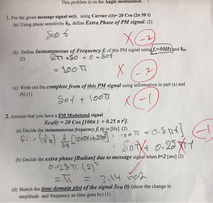 Solved This problem is on the Angle modulation. 1. For the | Chegg.com