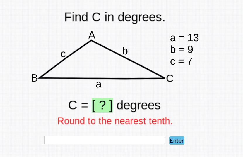 Solved Find C in degrees. C= [? ] degrees Round to the | Chegg.com