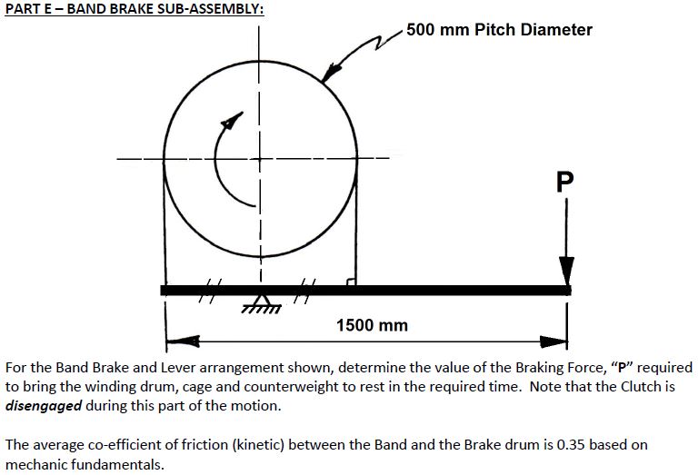 PART E - For the Band Brake and Lever arrangement | Chegg.com