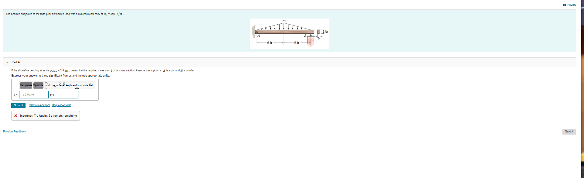 Solved Review The beam is subjected to the triangular | Chegg.com
