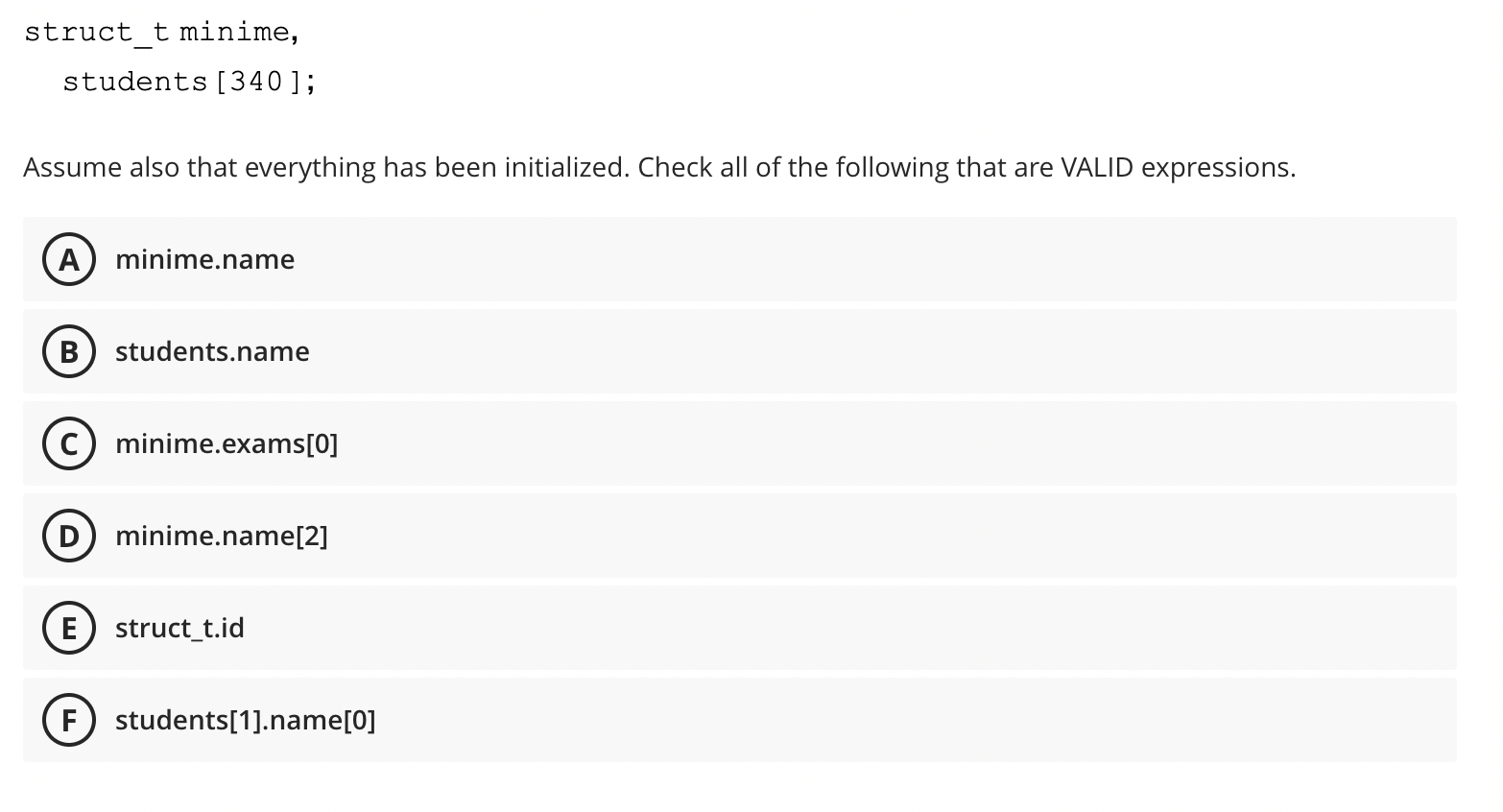 Solved struct_tminime, students [340]; Assume also that | Chegg.com