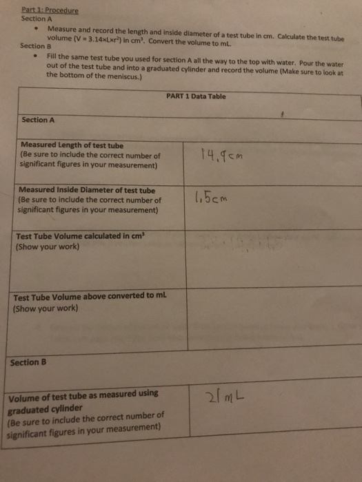 Solved Part 1: Procedure Section A • Measure and record the | Chegg.com