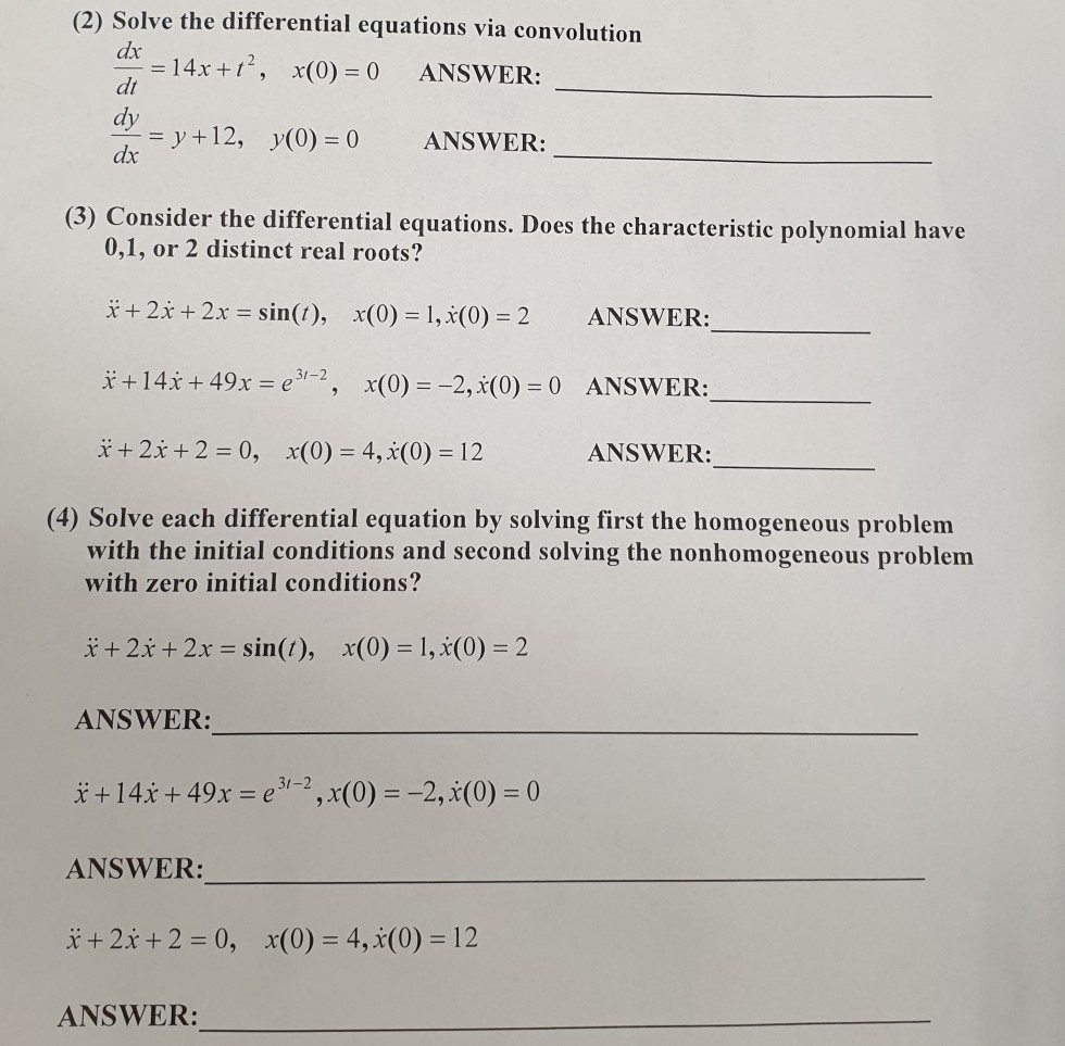 Solved (2) Solve the differential equations via convolution | Chegg.com