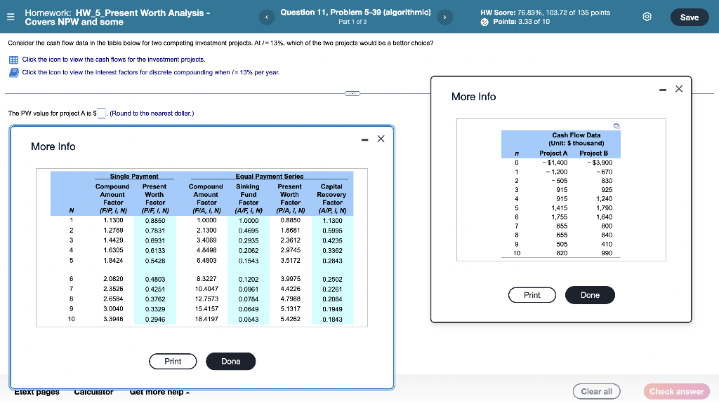 Solved Question 11, Problem 5-39 (algorithmic) Homework: | Chegg.com