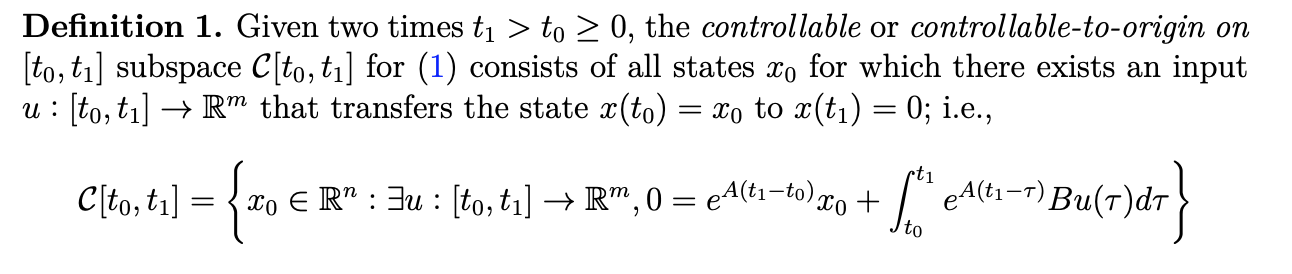 Definition 1. Given two times t1>t0≥0, the | Chegg.com