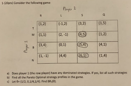 Solved 1-(20pts) Consider the following game: Player 2 a) | Chegg.com