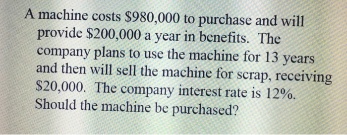 Solved A machine costs $980,000 to purchase and will provide | Chegg.com